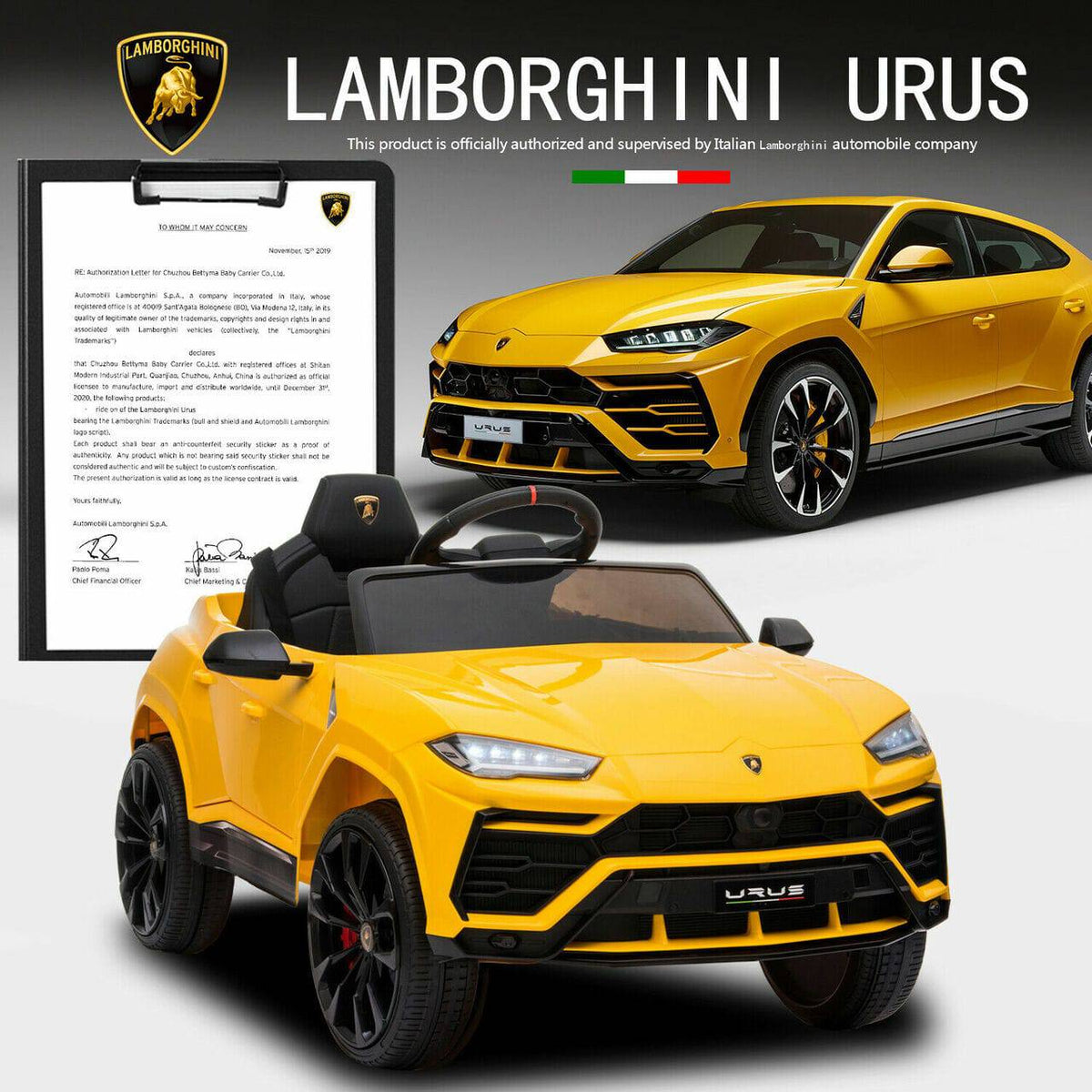 Ride On Car Kids License Urus Electric EVA Yellow | DERAKBIKES